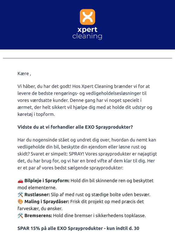 Xpert Cleaning: Sprøjtelyst? Spar 15% på alle EXO Sprayprodukter - kun indtil månedens udgang ...