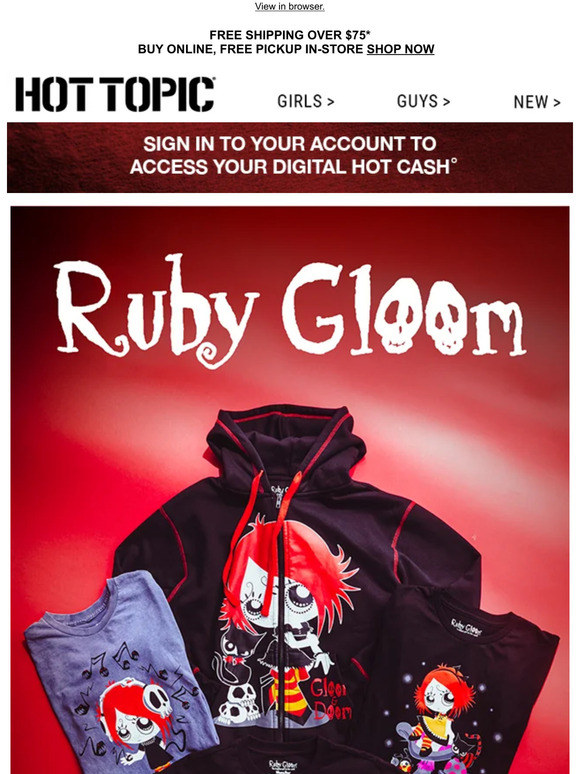 Hot Topic: Show your bright side with Ruby Gloom merch 💀🐈‍⬛ | Milled