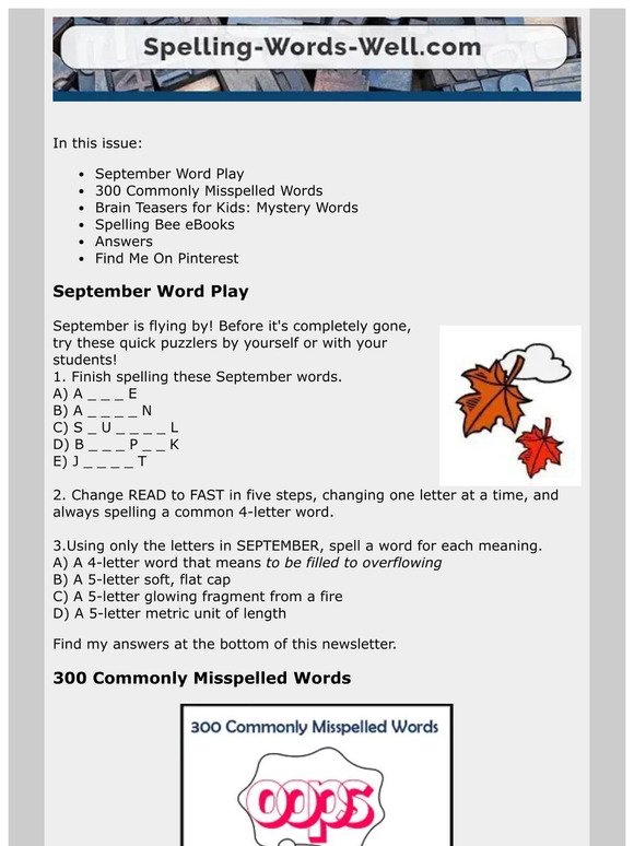 Spelling Words Well: Commonly Misspelled Words, Spelling Bee Resources ...