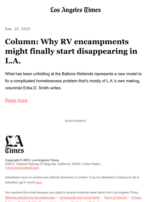 Los Angeles Times: Column: Why RV encampments might finally start ...
