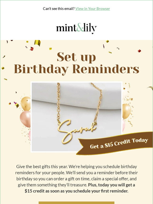 Mint & Lily: $15 OFF any order 🎁 & set up birthday reminders! | Milled
