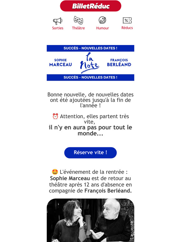 BilletReduc: Nouvelles dates pour La Note avec Sophie Marceau ! | Milled