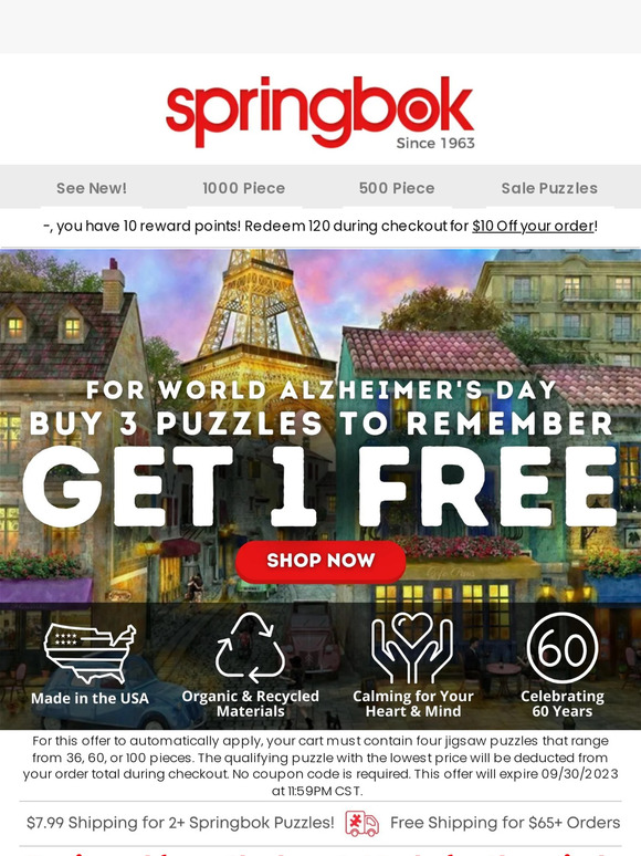 Springbok Puzzles: Buy 3 Puzzles to Remember Get the 4th Free | Milled
