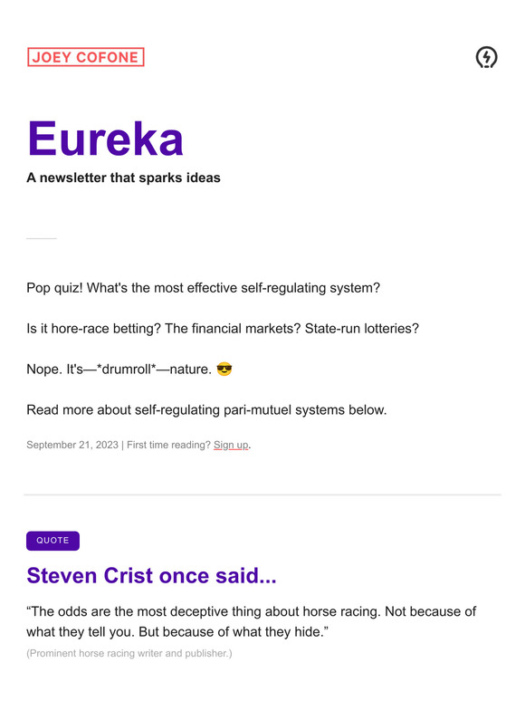 Spark.: Eureka: Pari-Mutuel Systems | Milled