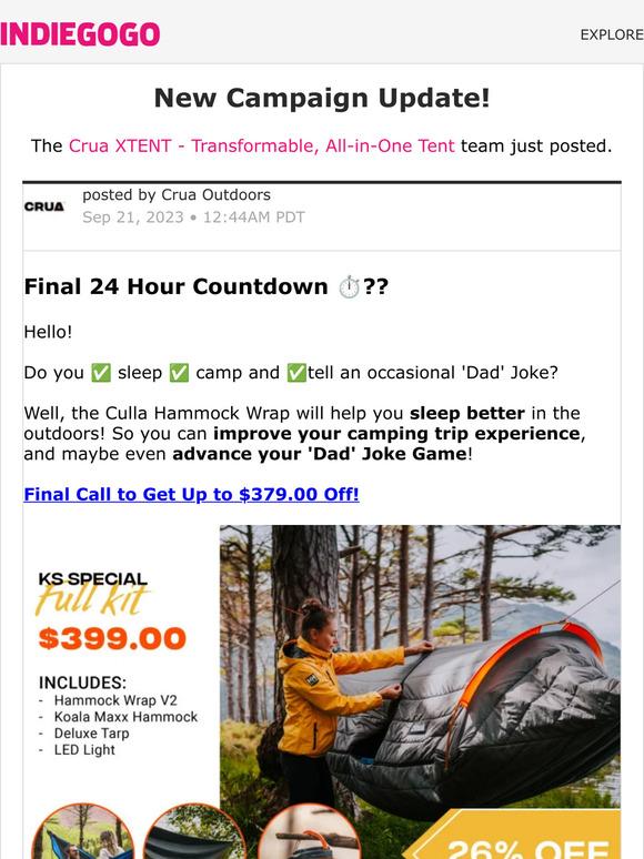 Indiegogo: 📢 Update #16 from Crua XTENT - Transformable, All-in-One ... Indiegogo: 📢 Update #16 from Crua XTENT - Transformable, All-in-One ...