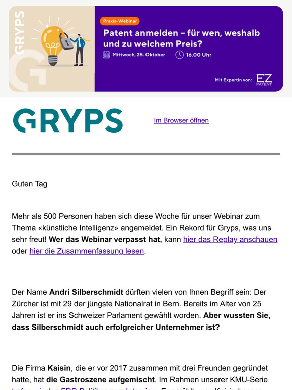 Gryps: Gryps besucht innovative KMU: Andri Silberschmidt im Interview ...