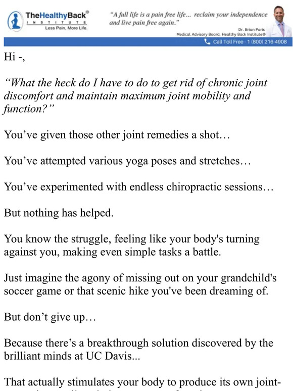 Healthy Back Institute: your “supercharged” joint hero awaits… | Milled