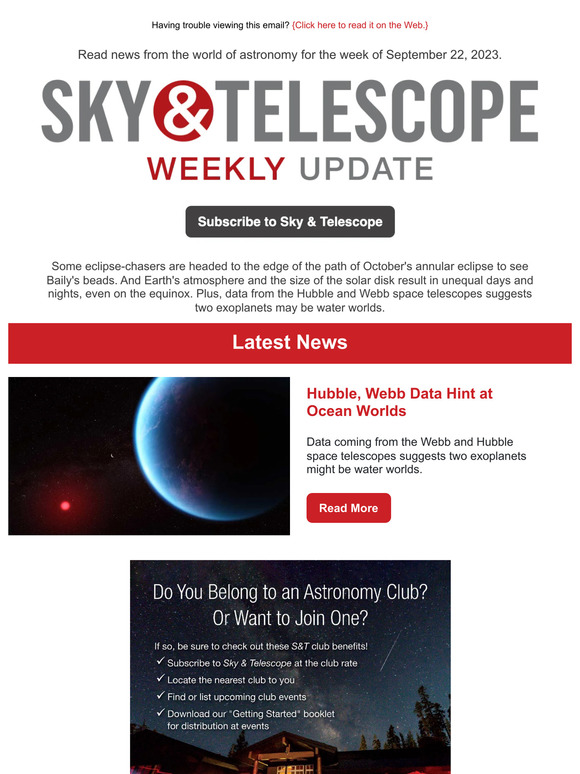 Sky & Telescope: The Annular Eclipse, the Autumn Equinox, and Water ...