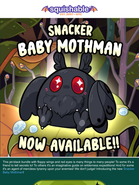 Squishable: New Snacker Baby Mothman just got cuter! 🖤 | Milled