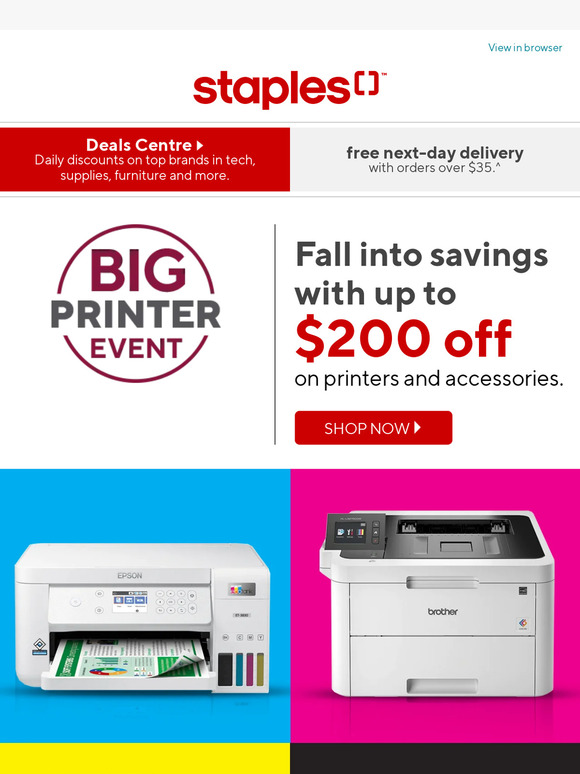 Staples: This just in: BIG savings on printers | Milled