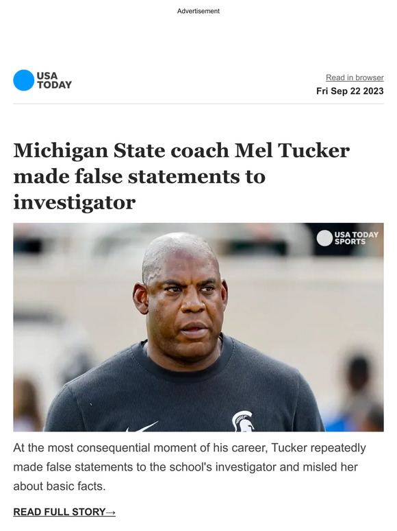 USA TODAY: Breaking: Mel Tucker changed his story, misled investigator ...