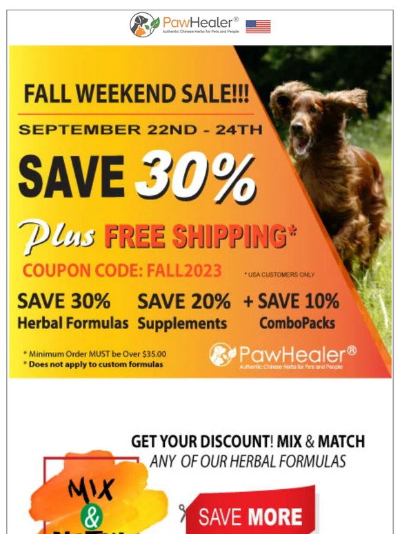 PawHealer: FALL BACK INTO SAVINGS!!-START SAVING NOW! FRI-SUN (SEPT 22 ...