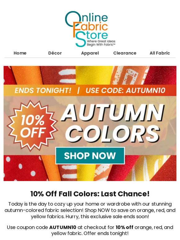Online Fabric Store: 🍂 Last Chance: 10% Off Autumn Colors! | Milled