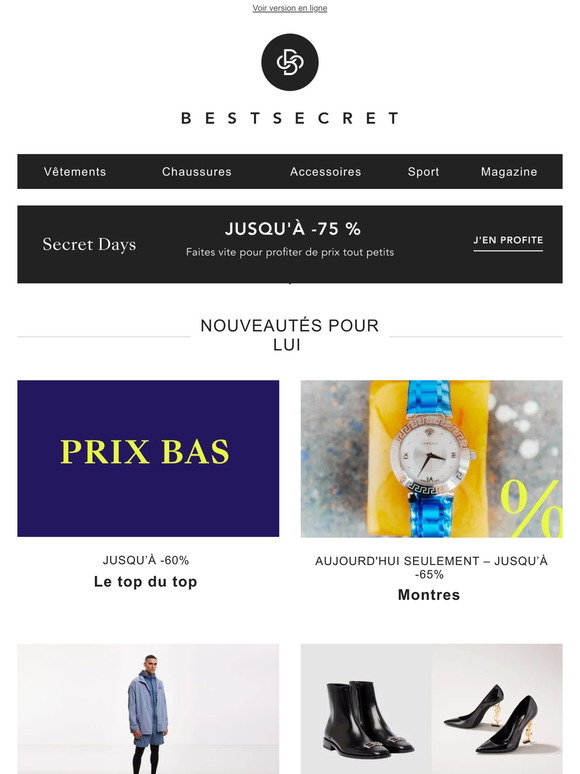 BestSecret: Secret Days jusqu'à -75 % | Le top du top | Montres ...