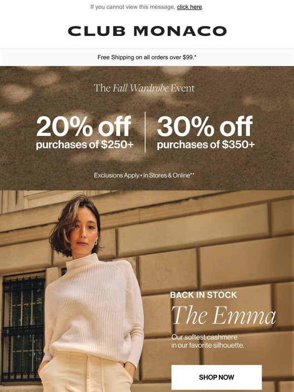 Club Monaco: The Emma Is Back In Stock | Milled