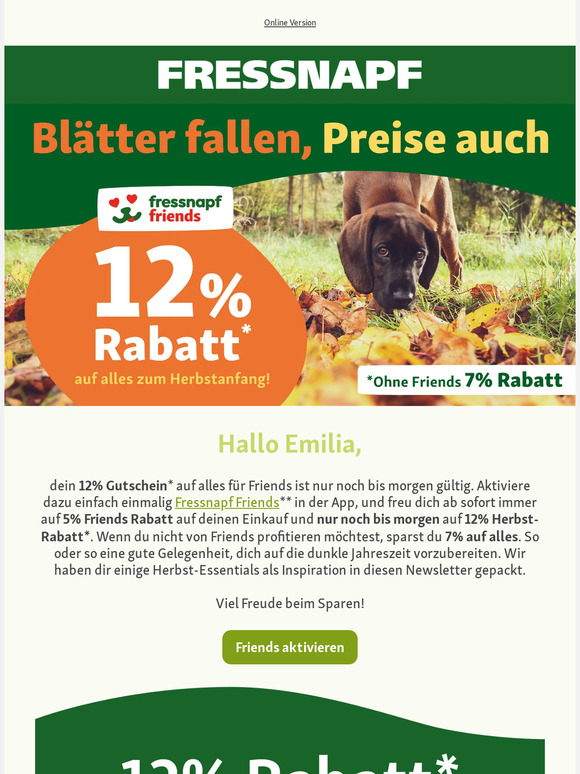 Fressnapf-Online-Shop: 👋 Nur noch bis morgen: Dein Herbst-Rabatt | Milled