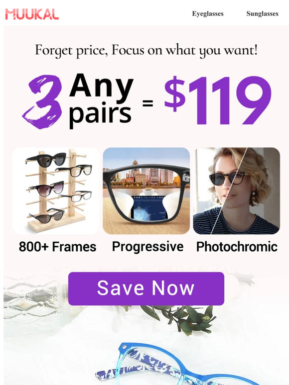 Muukal: Any 3 new pairs of glasses only $119 ⏳⏳⏳ | Milled