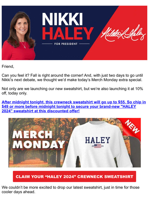 Nikki Haley: Get your Haley 2024 Fall Gear 🍂 | Milled