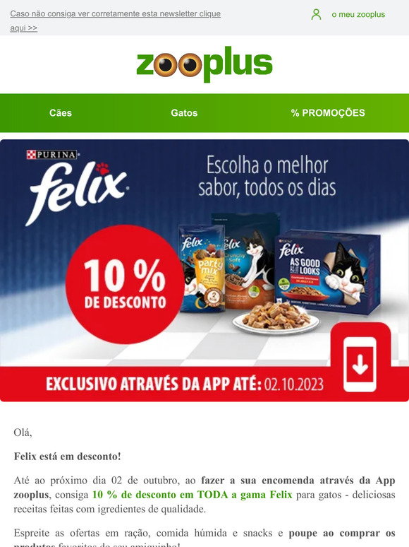 Zooplus: 💥 -10 % em TODA a gama Felix | Milled