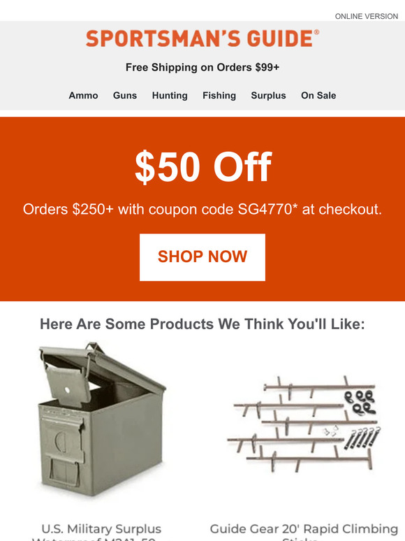 Sportsman's Guide: $50 Off Orders $250+ | Milled Sportsman's Guide: $50 Off Orders $250+ | Milled