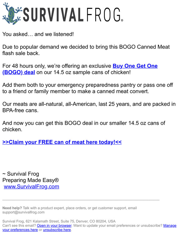 Survival Frog: BOGO Canned meat is back! | Milled