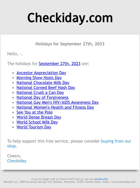 Checkiday: Holidays for September 27th, 2023! 📅🎉 | Milled