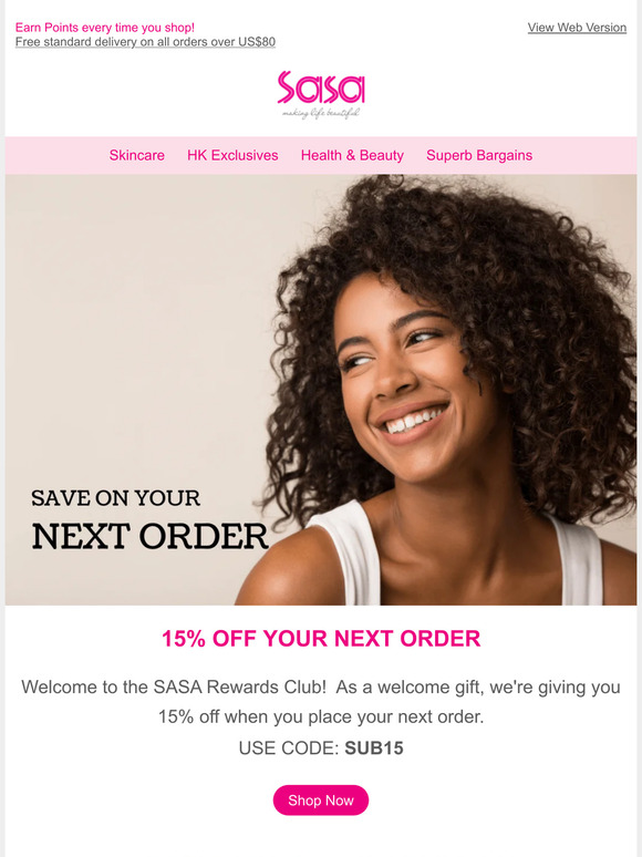 SaSa: Thanks for joining SASA!Here is your 15% OFF coupon 🎁 | Milled