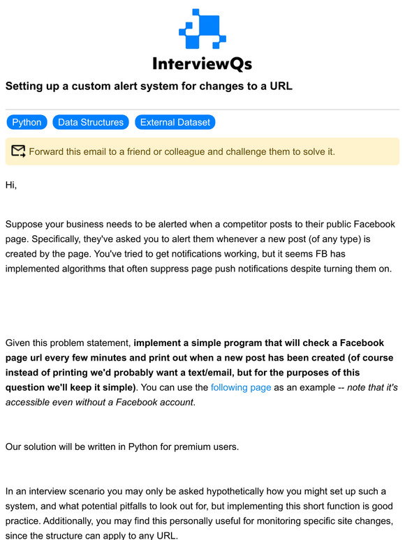 Interview Qs: Setting up a custom alert system for changes to a URL ...