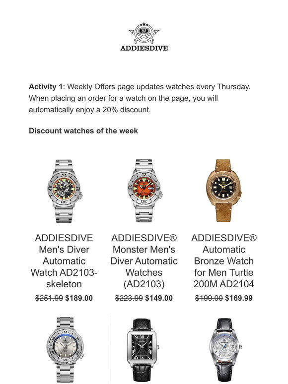 Addiesdive Watches: NOTE: ADDIESDIVE launches WEEKIY DEAL page! Save 20 ...
