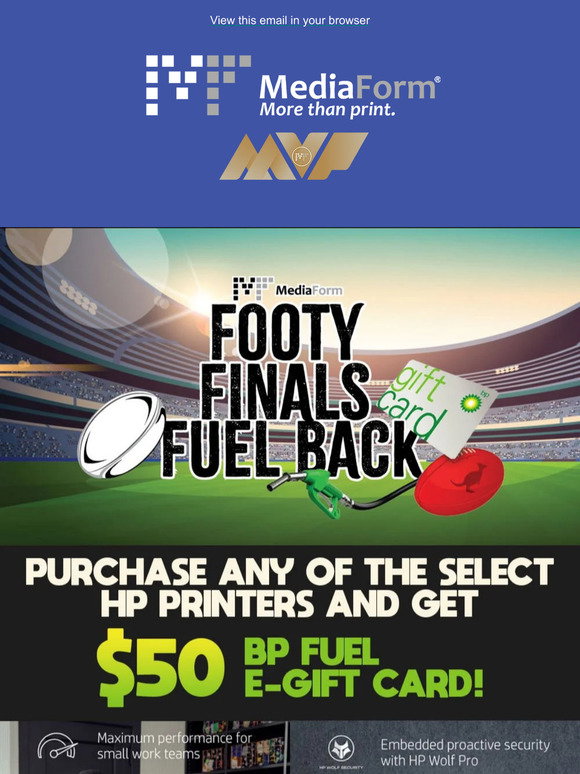 Mediaform: Footy FINALS Fuel Gift Card Special on HP Printers! | Milled