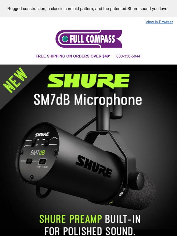 Full Compass: The SM7dB Dynamic Vocal Microphone From Shure Wireless Is ...