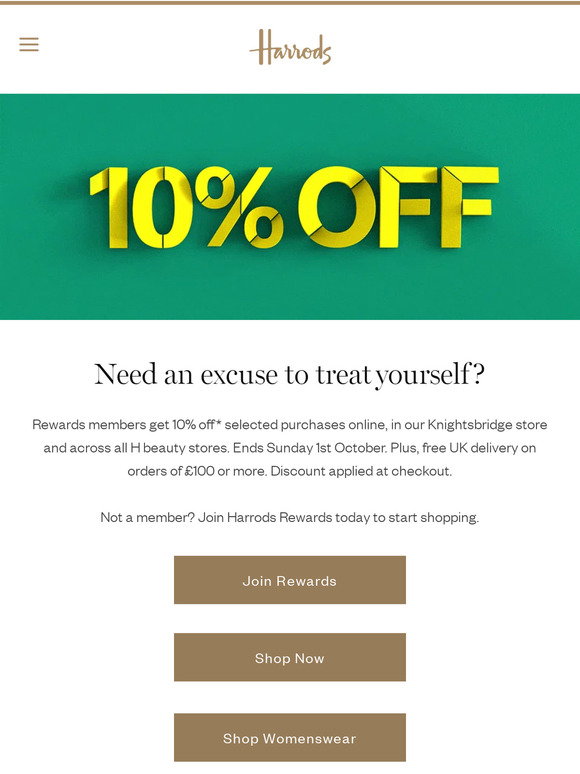 Harrods: Get 10% off* selected purchases | Milled
