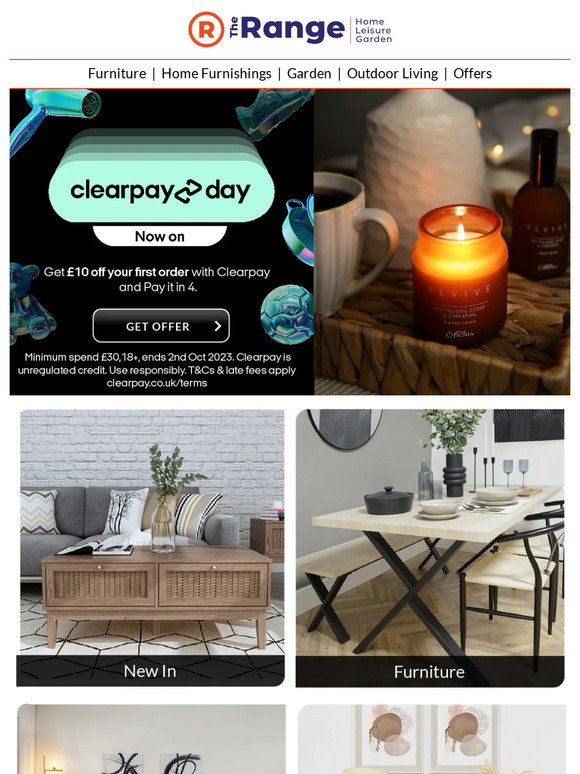 The Range: Dont Miss Out on £10 Off with Clearpay - Shop Now and Save ...