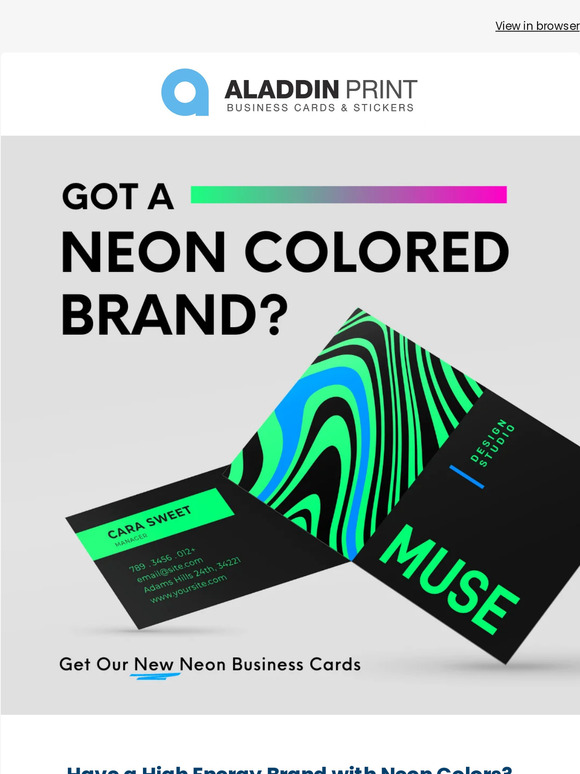 Aladdin Print: NEW Neon Ink Business Cards 🔆 Print with Eye Catching ...