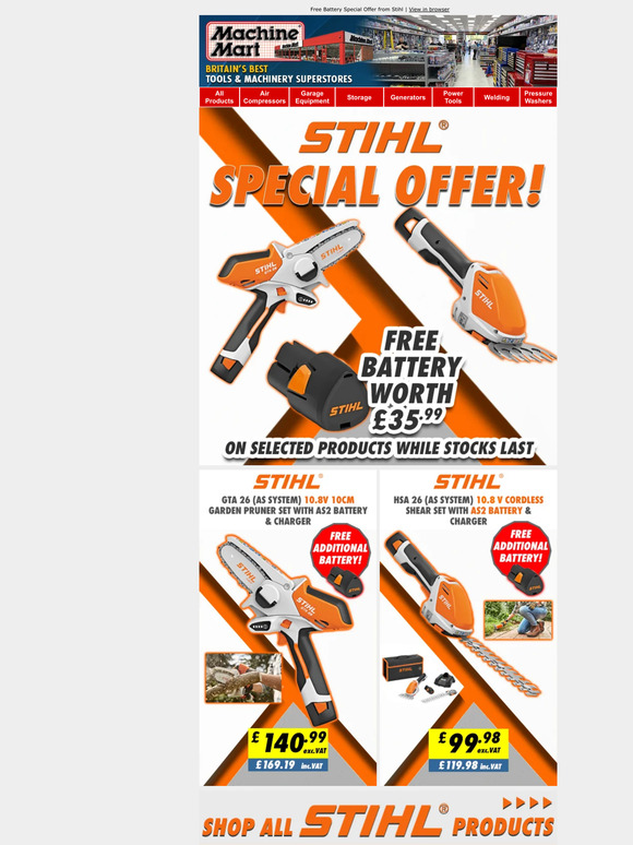 Machine Mart: Stihl Power Products - Free Battery Special Offer | Milled