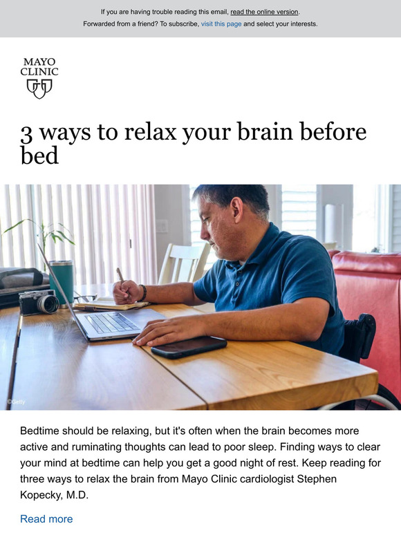 The Mayo Clinic Diet: 3 ways to relax your brain before bed | Milled