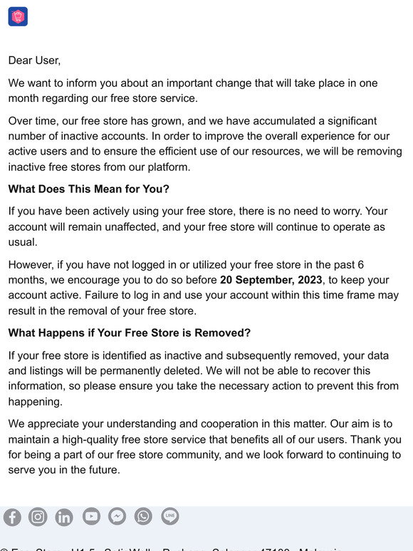 EasyStore: Important Notice: Removal of Inactive Free Stores | Milled