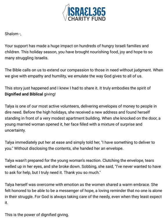 Israel365: Dignified Giving: A Tale of Compassion in Israel | Milled