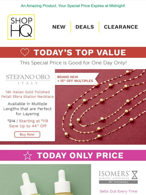 ShopHQ: Stefano Oro Jewelry & ISOMERS Skincare Savings End Soon | Milled