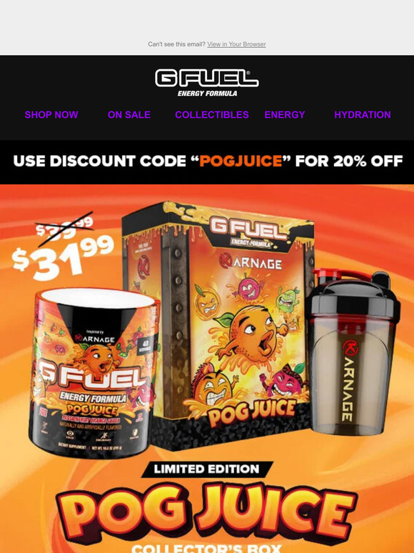G FUEL: Introducing the KARNAGE Clan-Inspired Pog Juice Collector’s Box ...