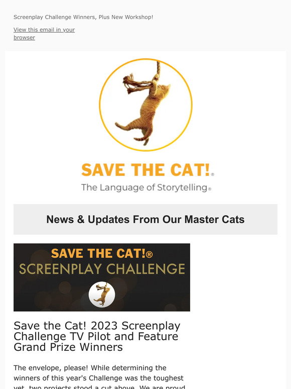 Save the Cat: Screenplay Challenge Winners, Plus New Workshop! | Milled