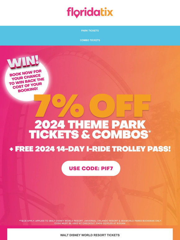 Florida Tix: 7% OFF 2024 Theme Park & Combo Tickets + WIN back the cost ...