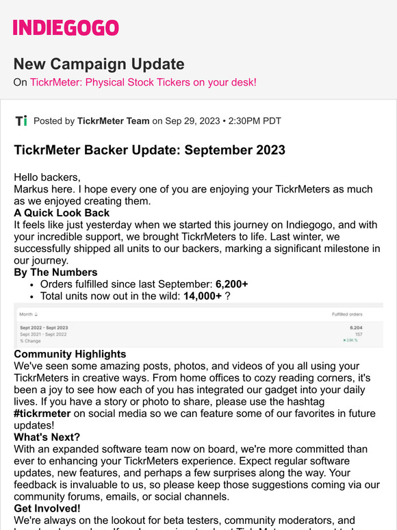 Indiegogo: 📢 Update #30 from TickrMeter: Physical Stock Tickers on your ...