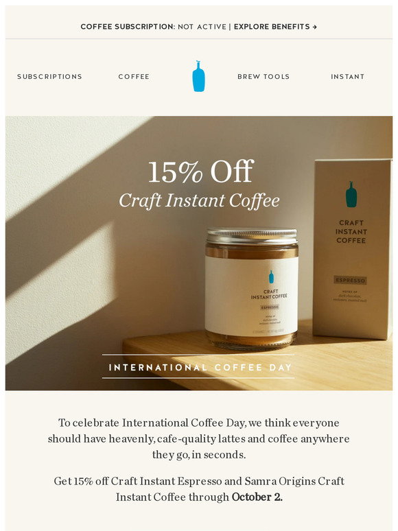 Blue Bottle Coffee: 15% Savings Includes Craft Instant Offerings | Milled