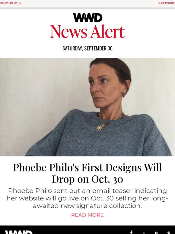 Women's Wear Daily: Phoebe Philo's First Designs Will Drop on Oct. 30 ...