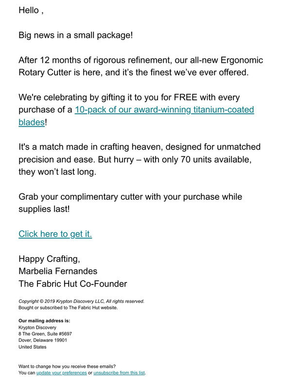 The Fabric Hut: Snag a FREE Ergonomic Rotary Cutter | Milled