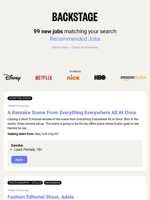 Backstage: 99 New Roles Available for Recommended Jobs - Oct 1 | Milled