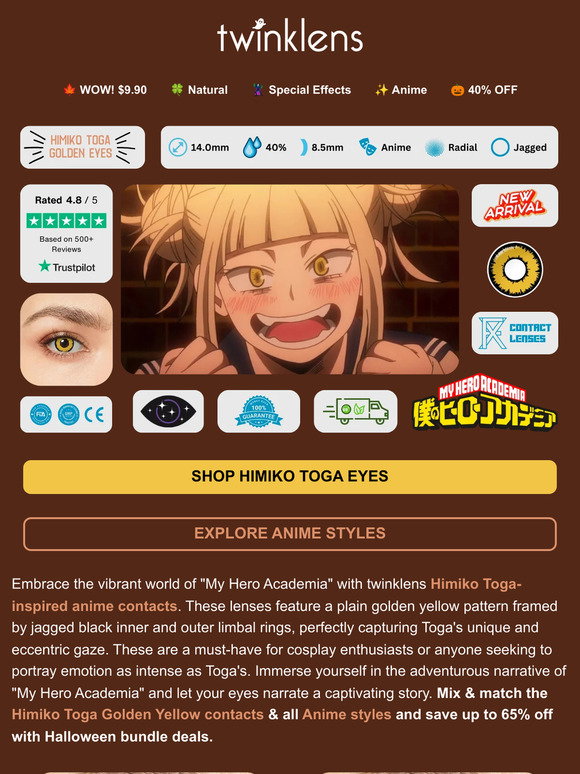 Twinklens: 💪 My Hero Academia Fans Rejoice: Toga-Inspired Contacts are ...