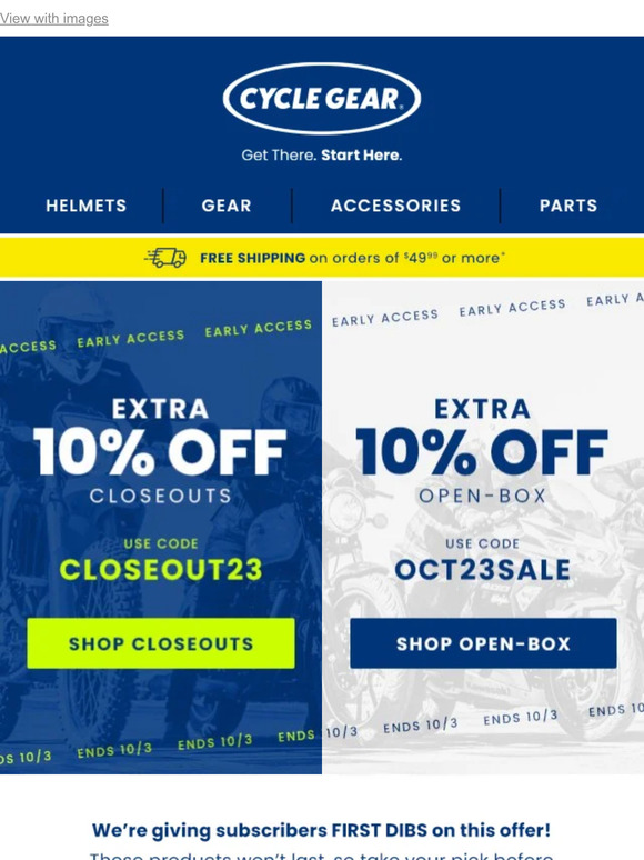Cycle Gear: Early Access Exclusive! 10% Off Closeouts & Open-Box | Milled