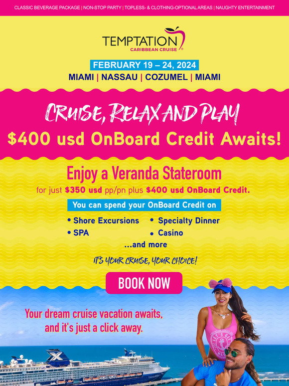 Temptation Cancun Resort: Set Sail with $400 OnBoard Credit! Book Your ...